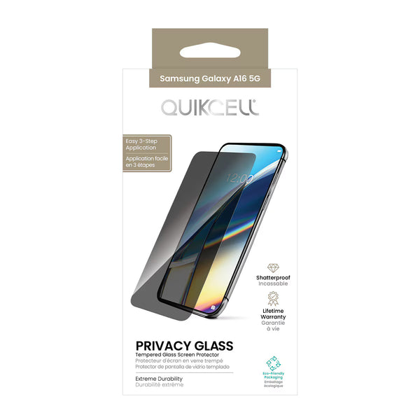 Quikcell Samsung Galaxy A16 5G Privacy Tempered Glass Screen Protector ...